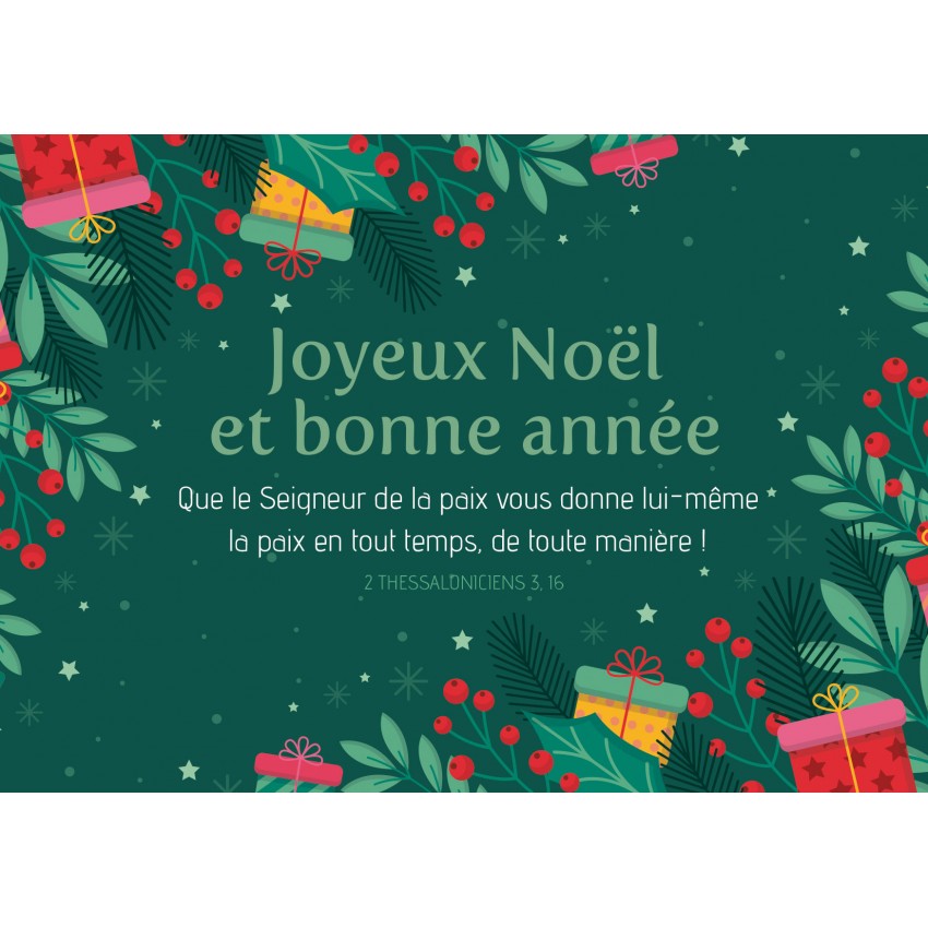 CARTE Fin d'année Motifs de Noël dessinés sur fond vert