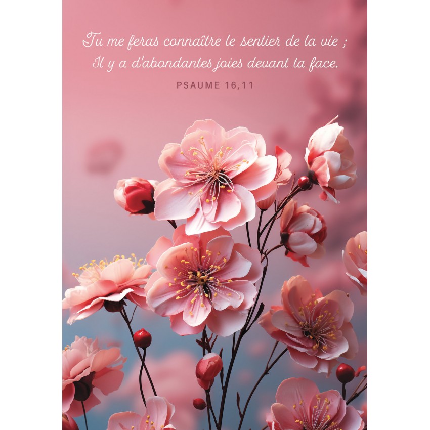 Carte Avec Verset Fleurs roses sur fond rose - Éditions Cedis