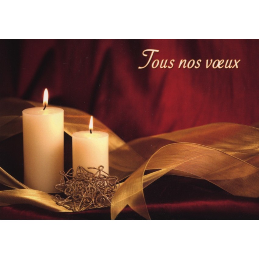 Carte Avec Message Fin D'année Bougies blanches, ruban doré (Ts nos V.)