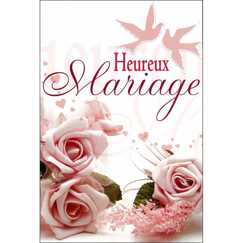 Carte Double Mariage roses roses et colombes