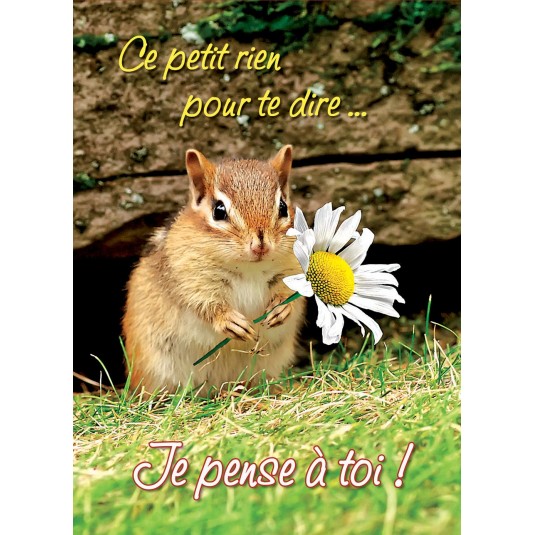 Mini Carte Petit rongeur et fleur (Je pense à toi)