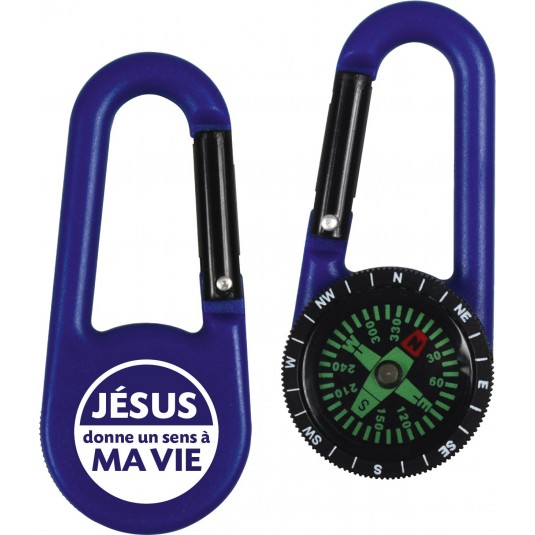 Mousqueton boussole bleu