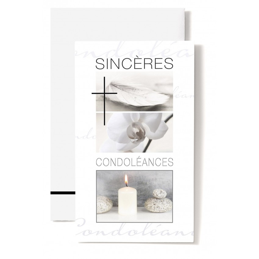 Carte Double Condoléances Plume, orchidée, bougie