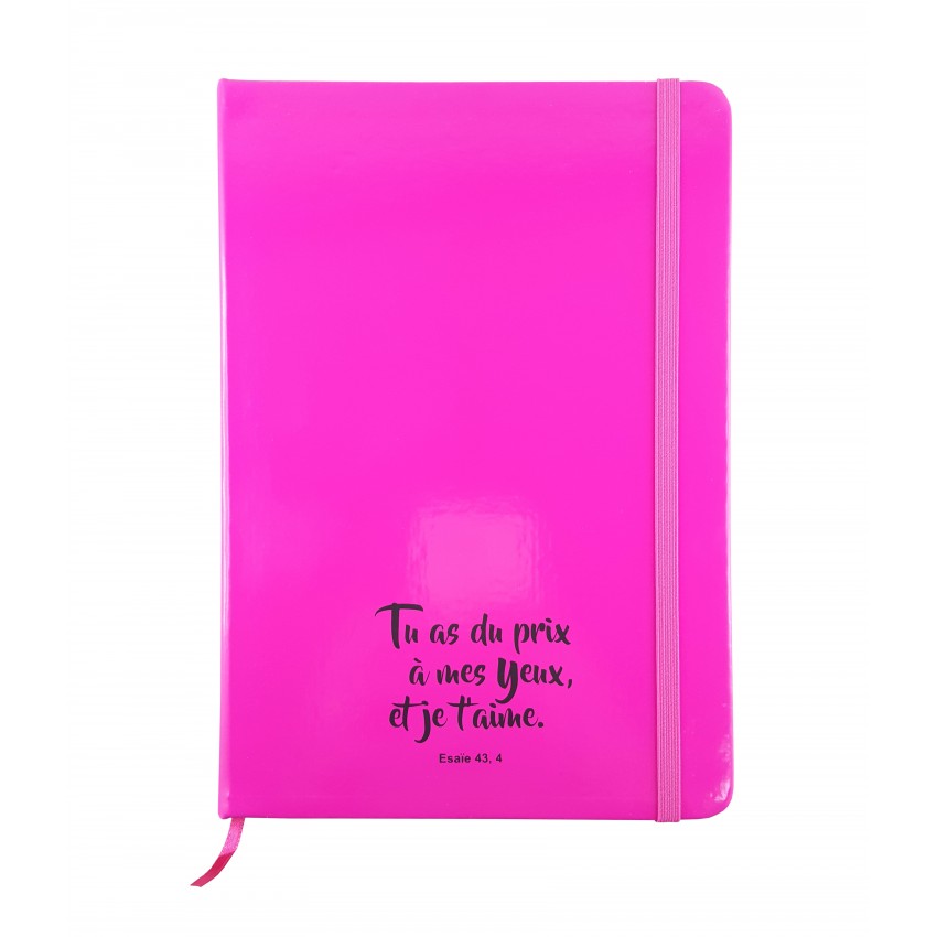 CARTE DOUBLE de notes rose fluo avec élastique