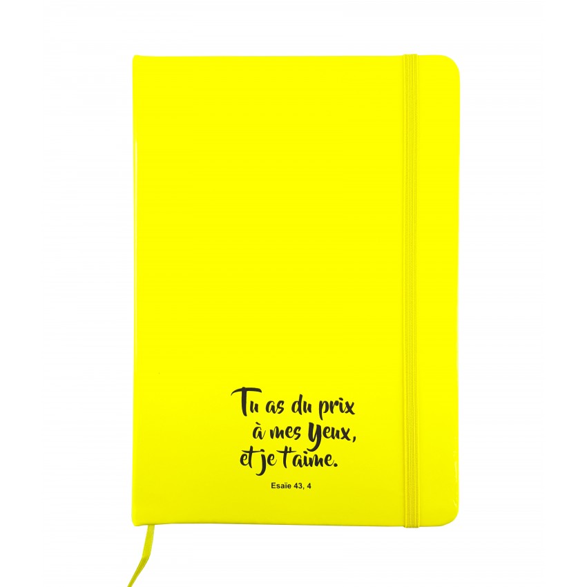 CARTE DOUBLE de notes jaune fluo avec élastique